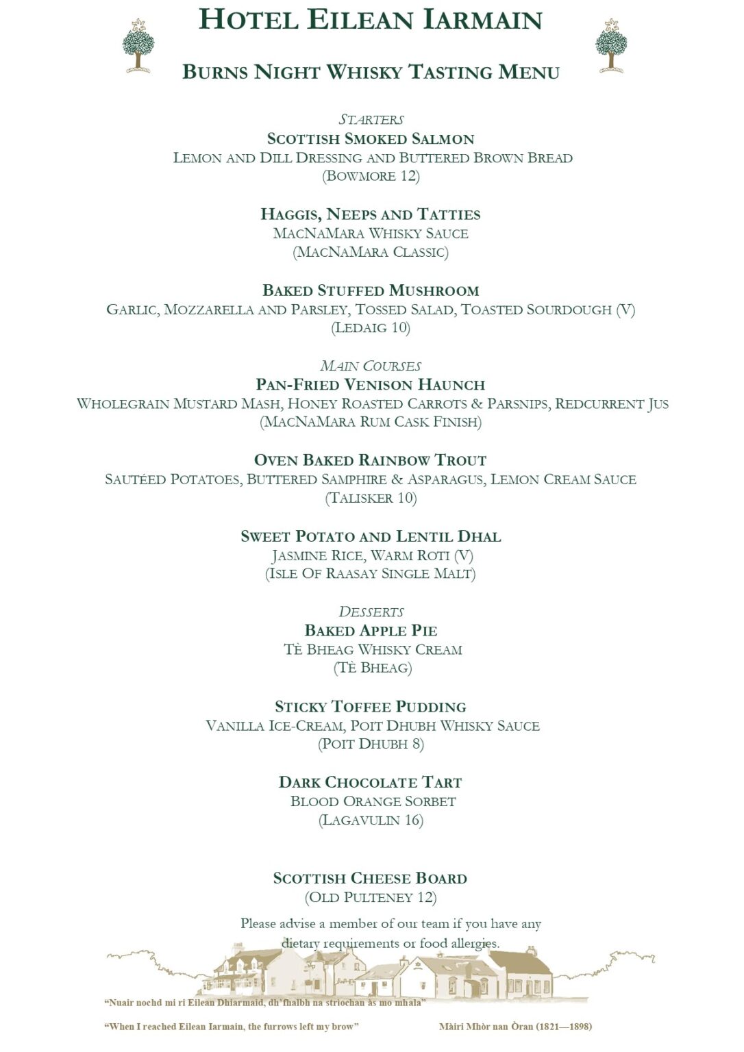 Burns Night Whisky Tasting Experience - Eilean Iarmain - Isle of Skye